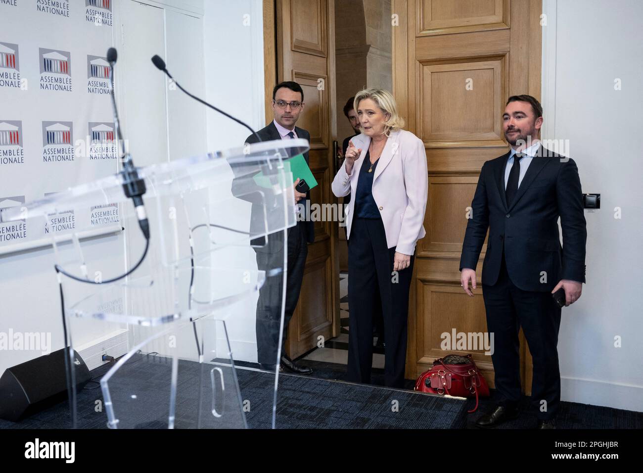 Paris, France. 22nd Mar, 2023. Marine Le Pen Chief of staff Renaud ...