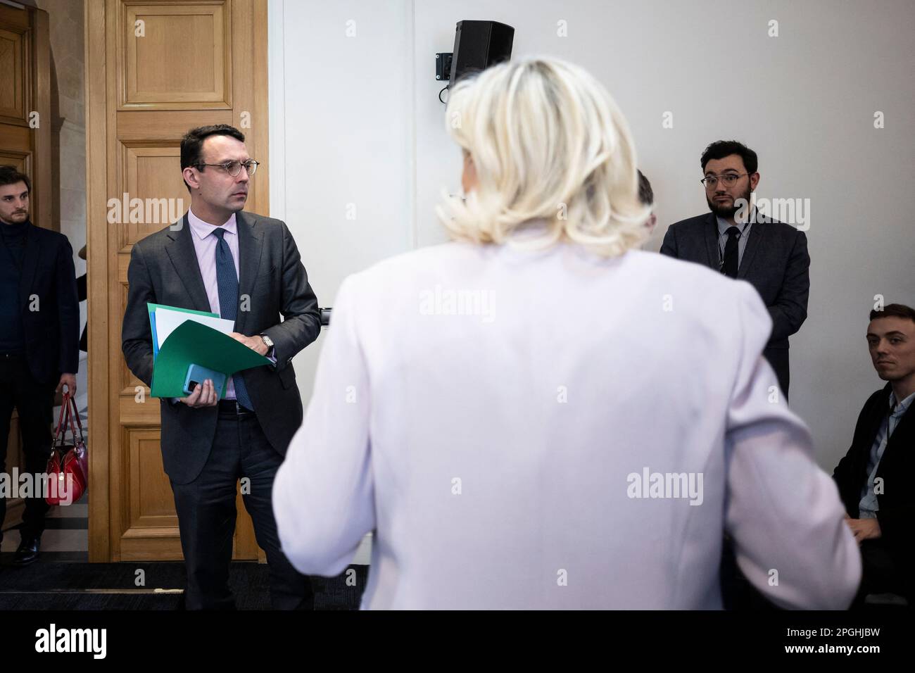 Paris, France. 22nd Mar, 2023. Marine Le Pen Chief of staff Renaud ...