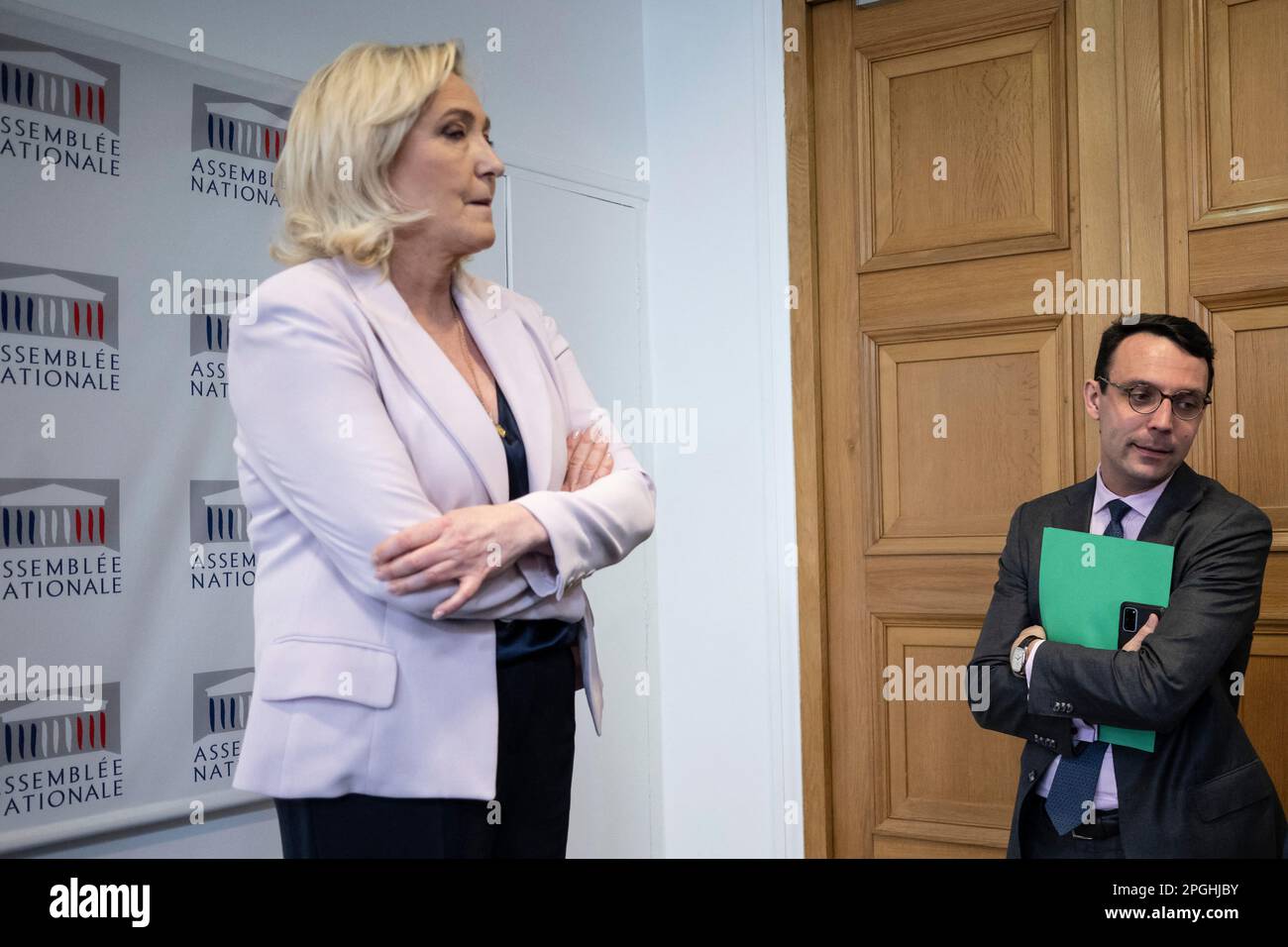Paris, France. 22nd Mar, 2023. Marine Le Pen Chief of staff Renaud ...