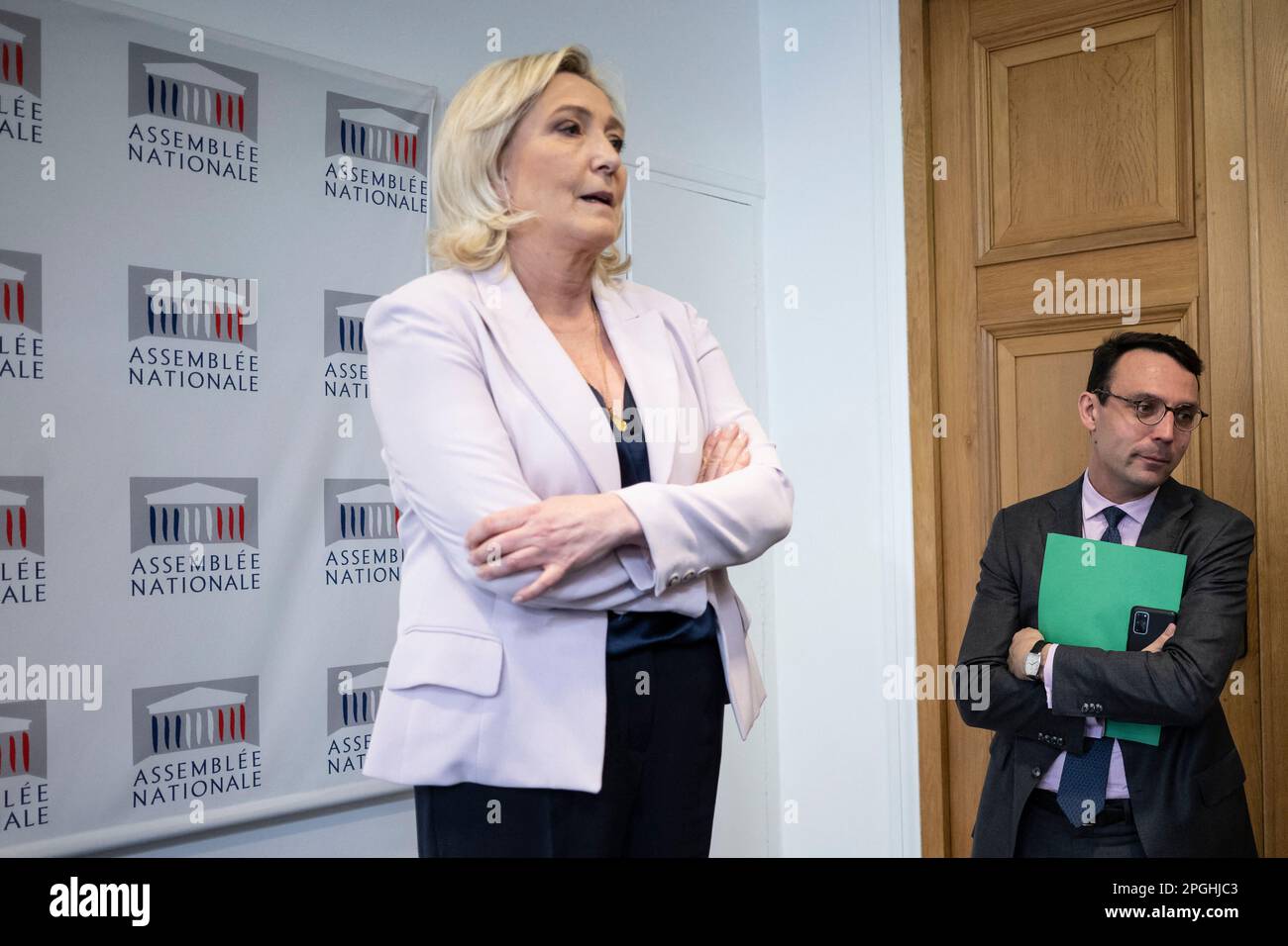 Paris, France. 22nd Mar, 2023. Marine Le Pen Chief of staff Renaud ...