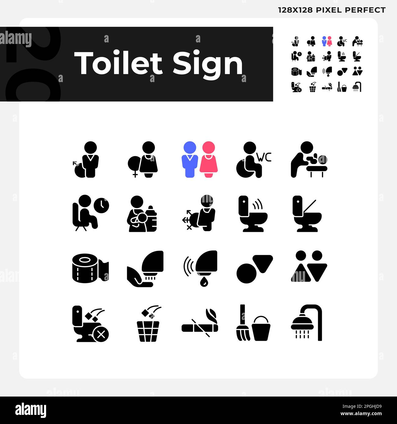 Toilet sign pixel perfect black glyph icons set on white space Stock ...