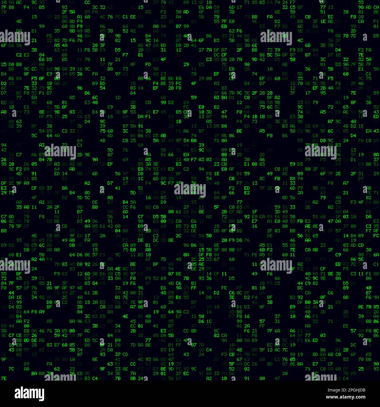 Technology Background. Green sparse hexadecimal pairs background. Big sized seamless pattern ...
