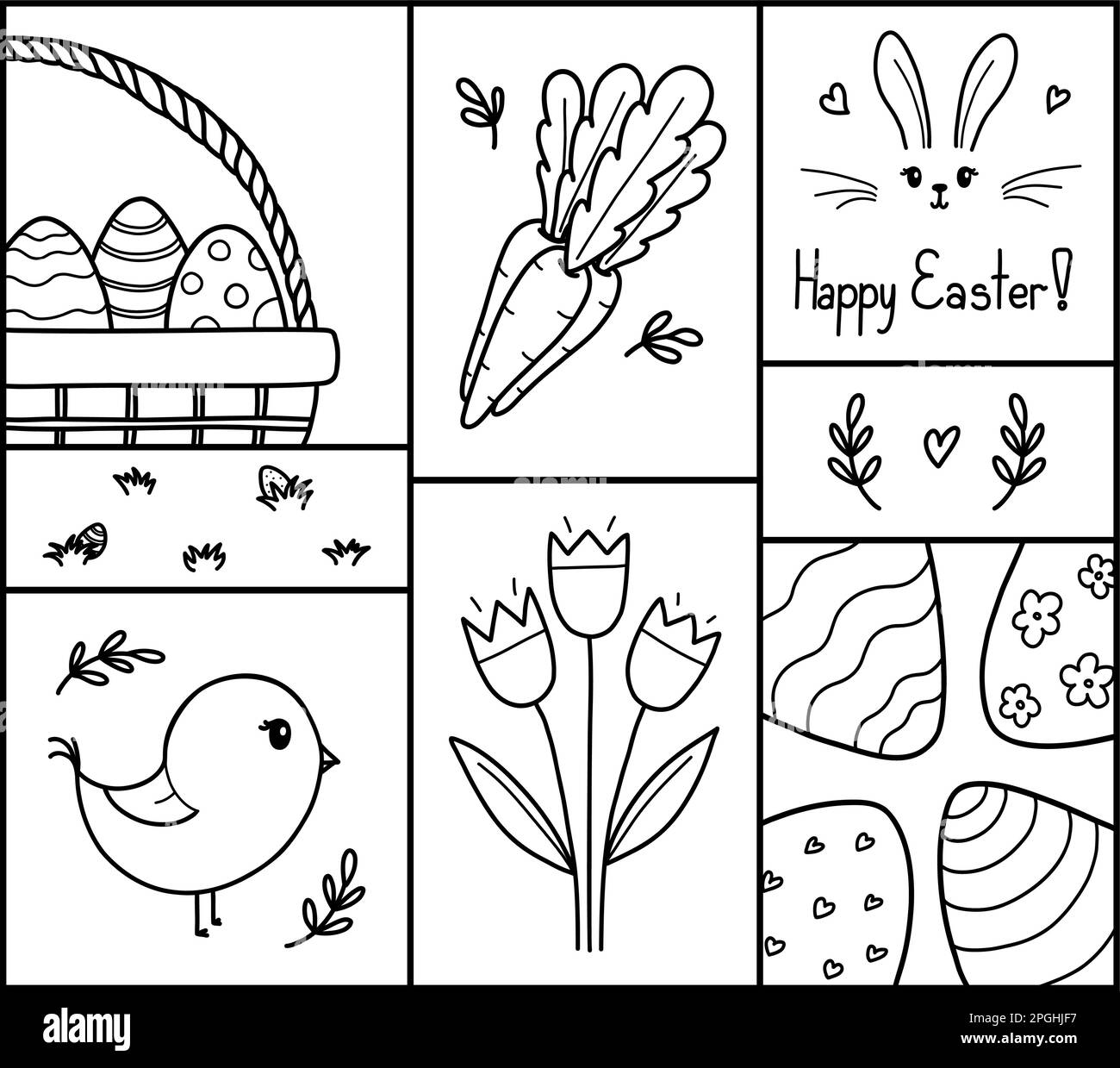 Easter card vector illustration. Cute Easter doodles with eggs, bunny ...