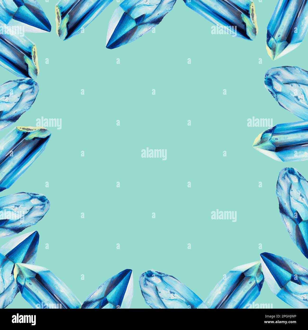 Watercolor frame with ice crystals. Hand painting clipart on an ...