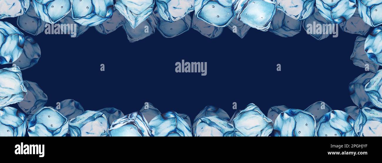 Watercolor frame with ice cubes. Hand painting clipart on an isolated ...