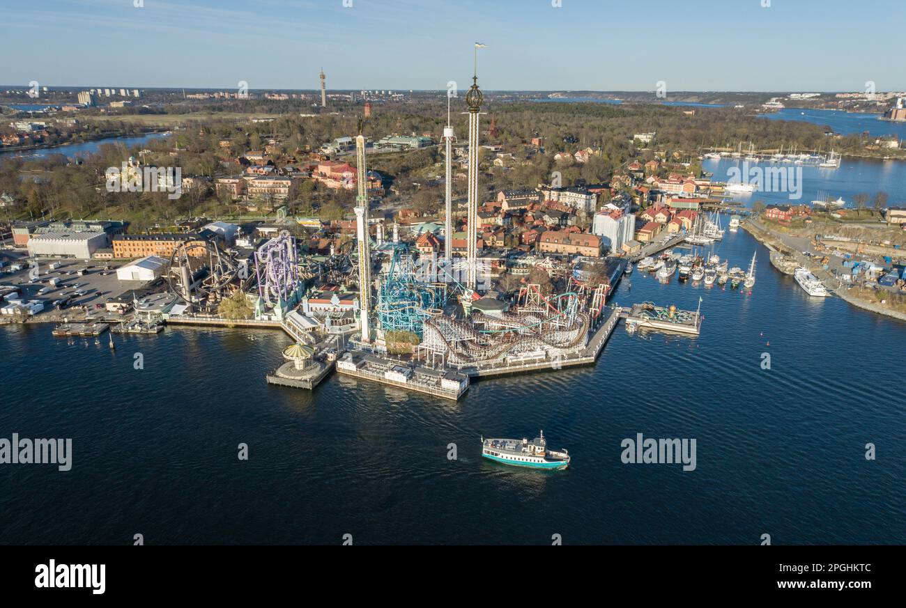 Amusement Park in Stockholm, Sweden. Grona Lund. Located on the seaward ...