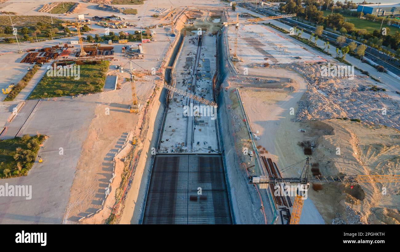 Work in progress in making a new underground road in the new investment ...