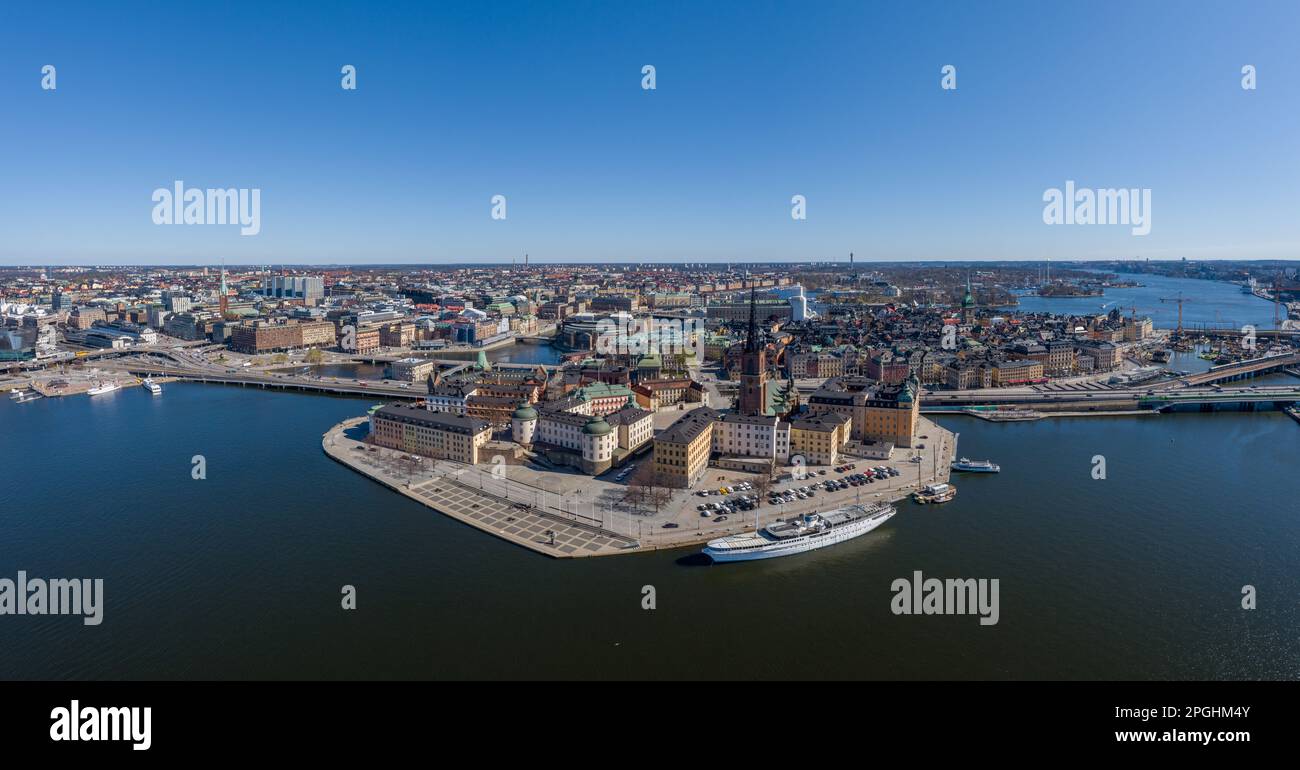 Stockholm Cityscape with Beautiful Old Town Architecture. Sweden. Drone ...