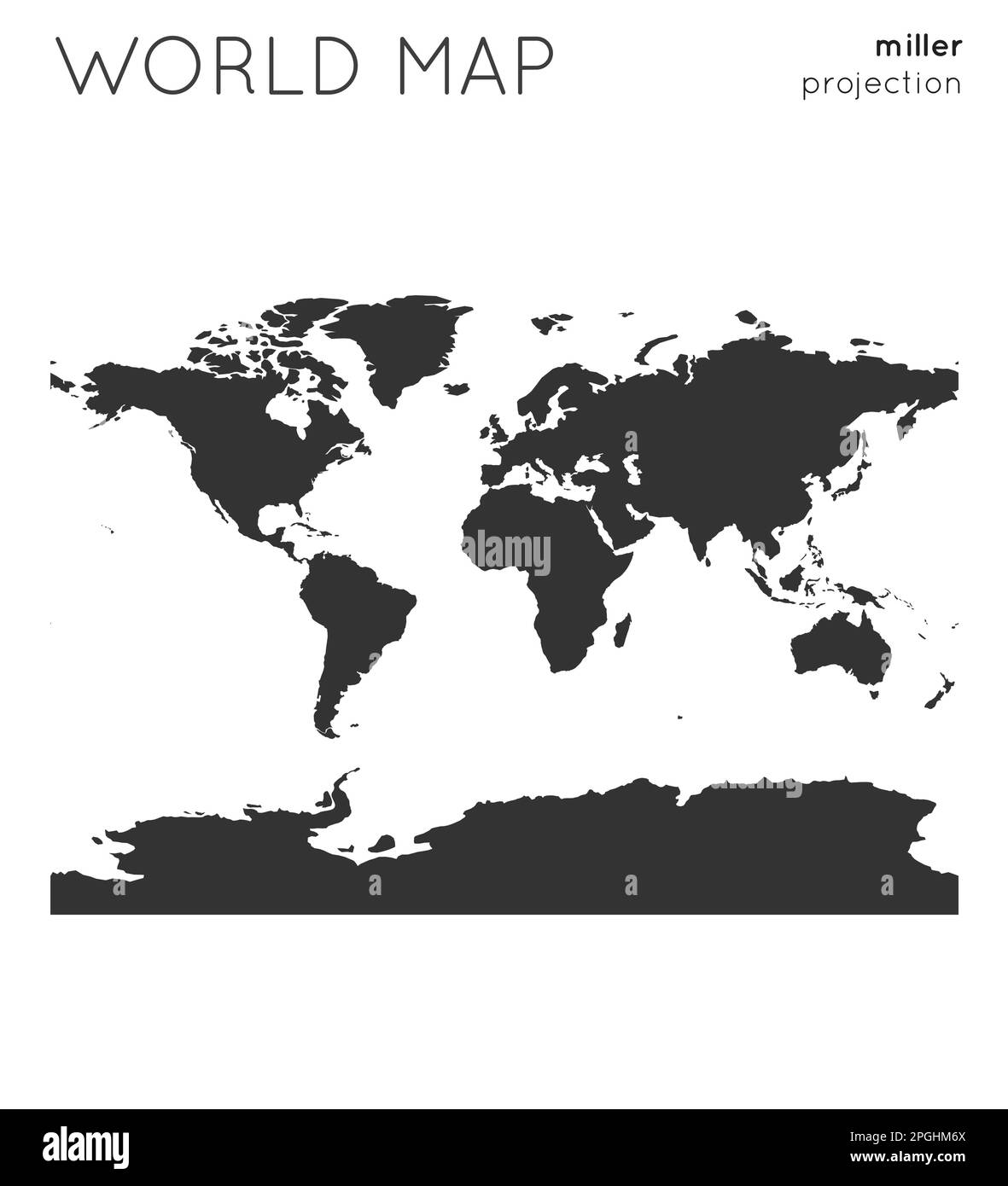 World map. Globe in Miller projection, plain style. Modern vector ...