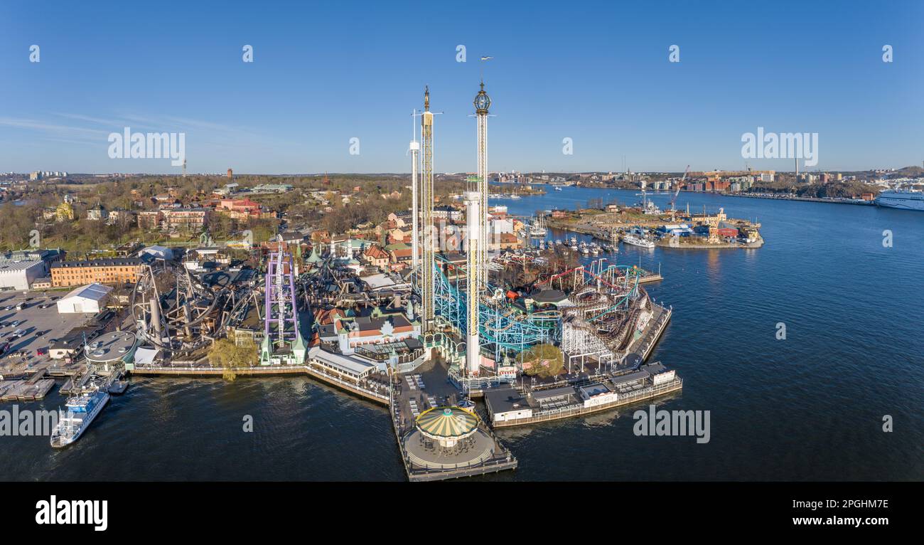 Amusement Park in Stockholm, Sweden. Grona Lund. Located on the seaward ...