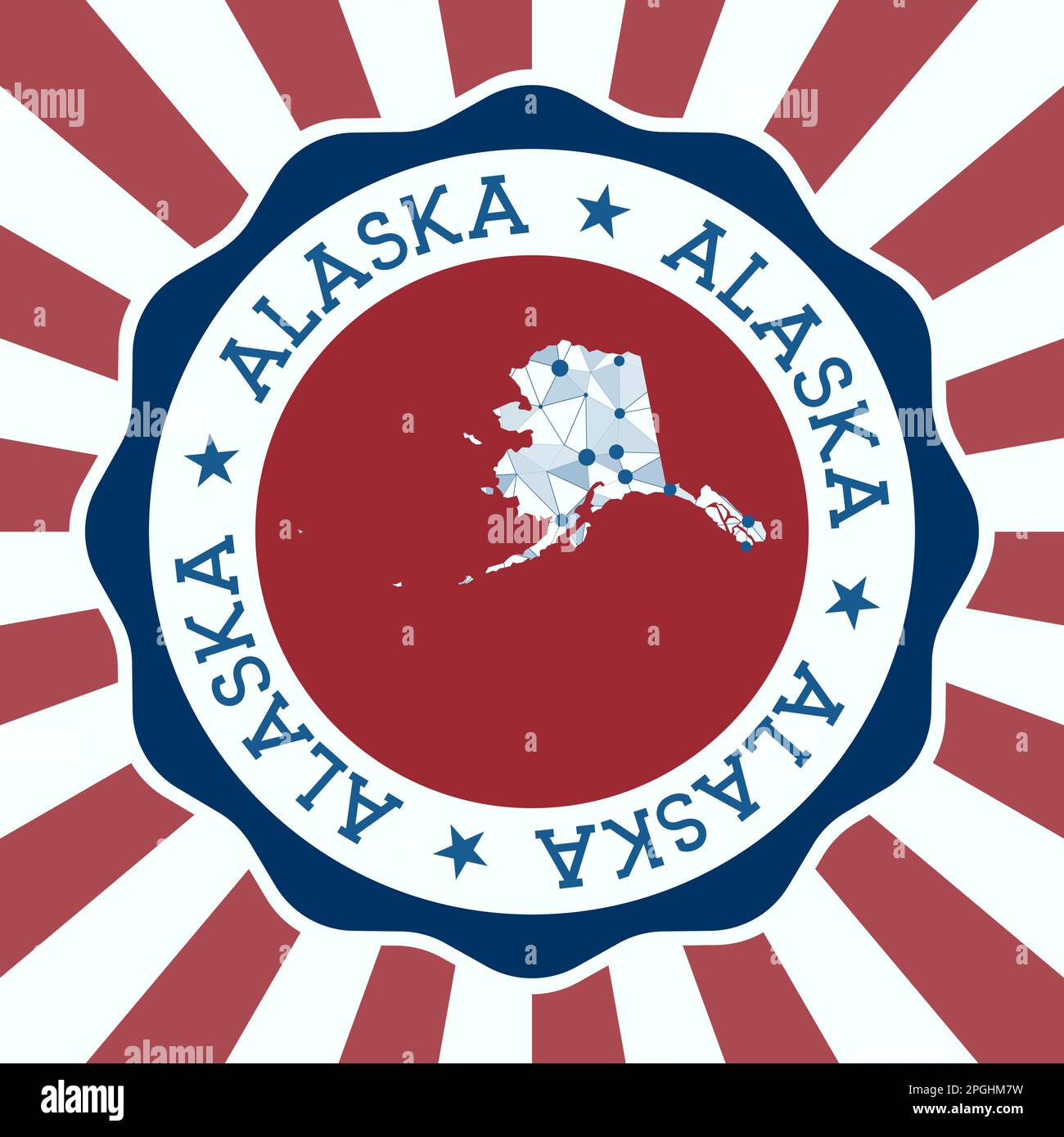 Alaska Badge. Round logo of US state with triangular mesh map and ...