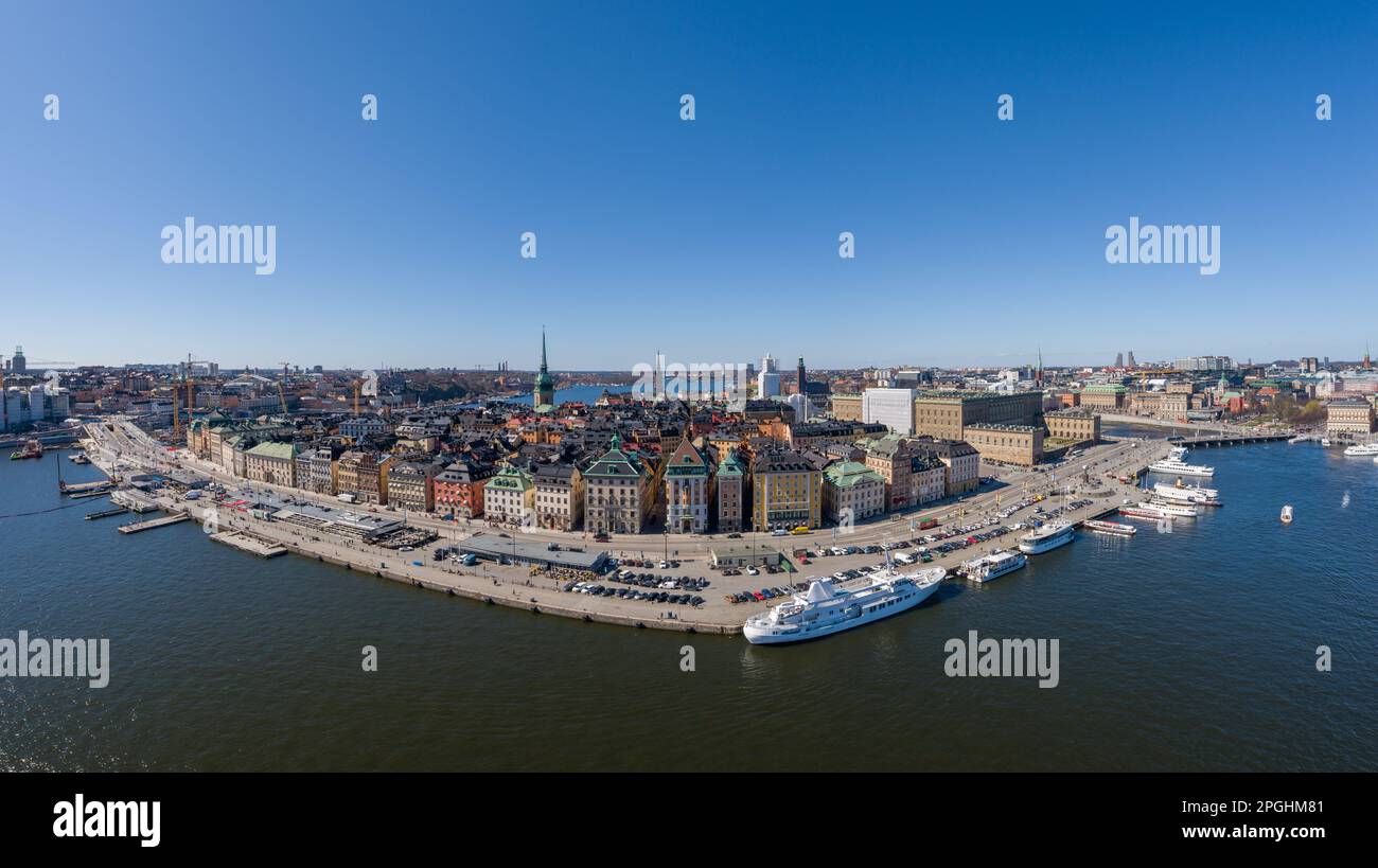 Stockholm Cityscape with Beautiful Old Town Architecture. Sweden. Drone ...