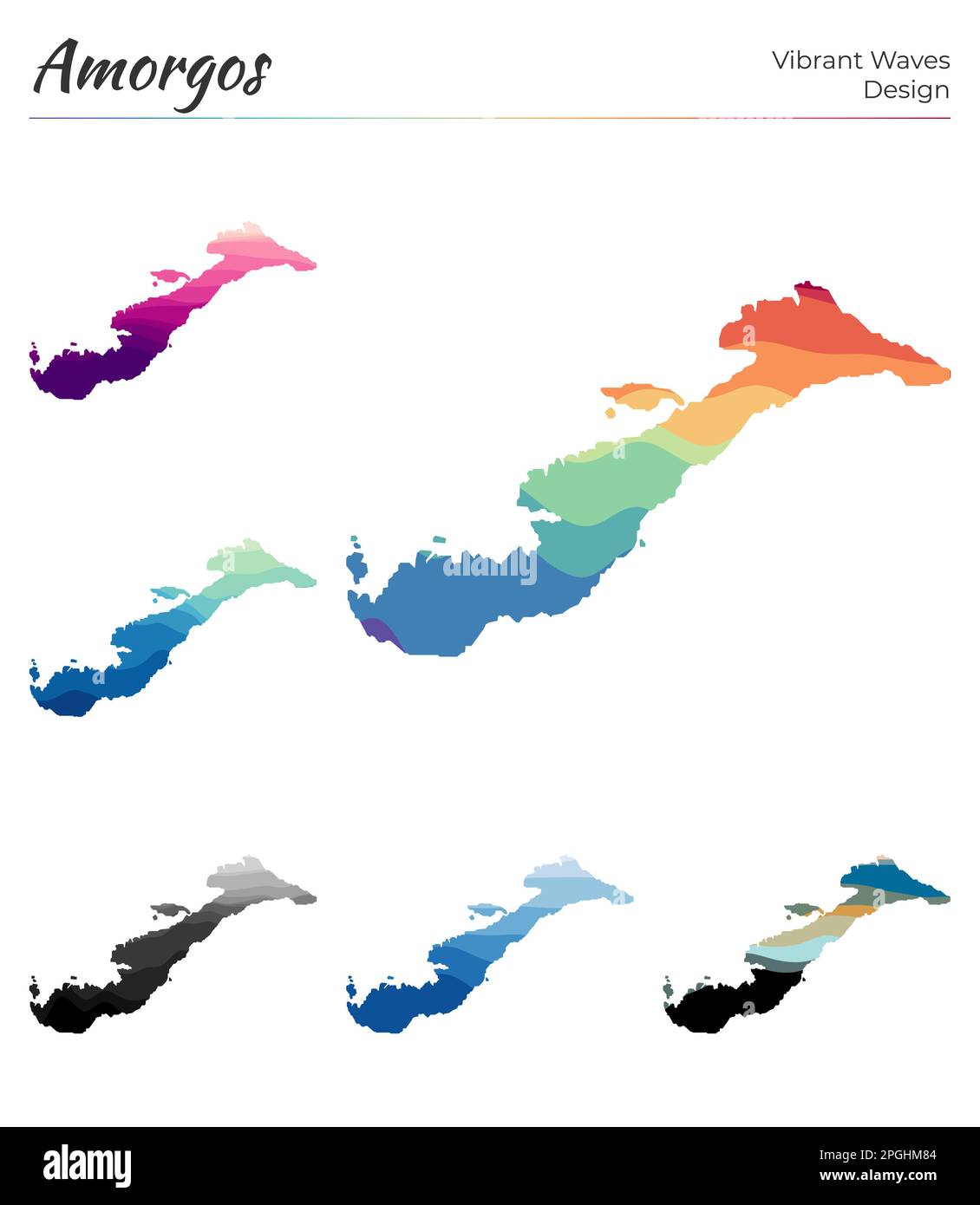 Set of vector maps of Amorgos. Vibrant waves design. Bright map of ...