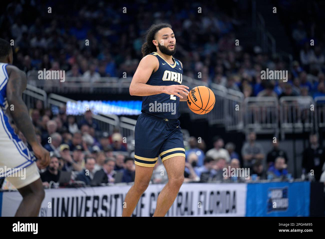 Oral Roberts guard Kareem Thompson (2) during the first half of a first ...