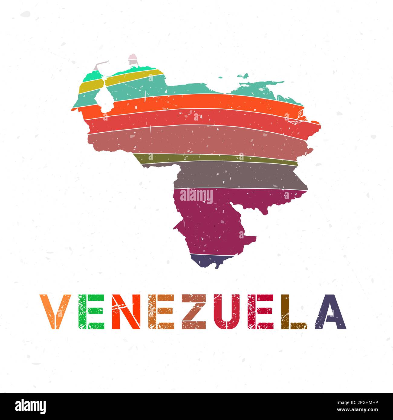 Venezuela map design. Shape of the country with beautiful geometric waves and grunge texture ...