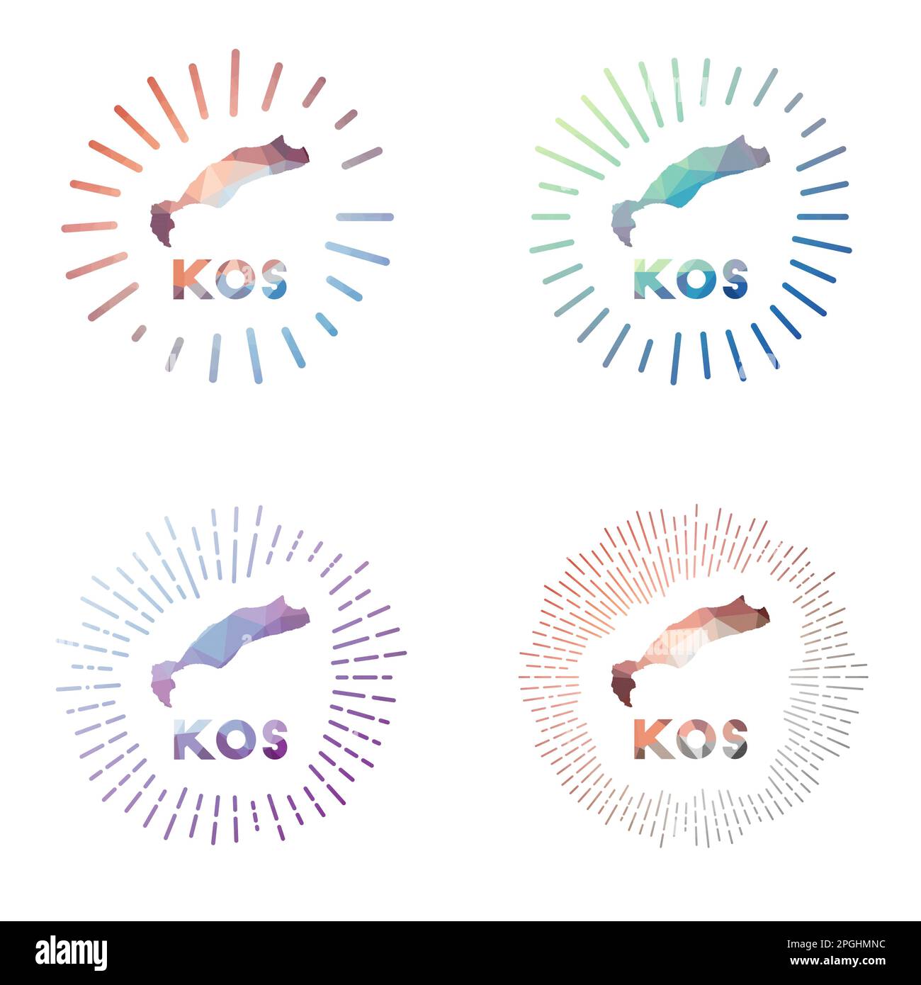Kos low poly sunburst set. Logo of island in geometric polygonal style ...