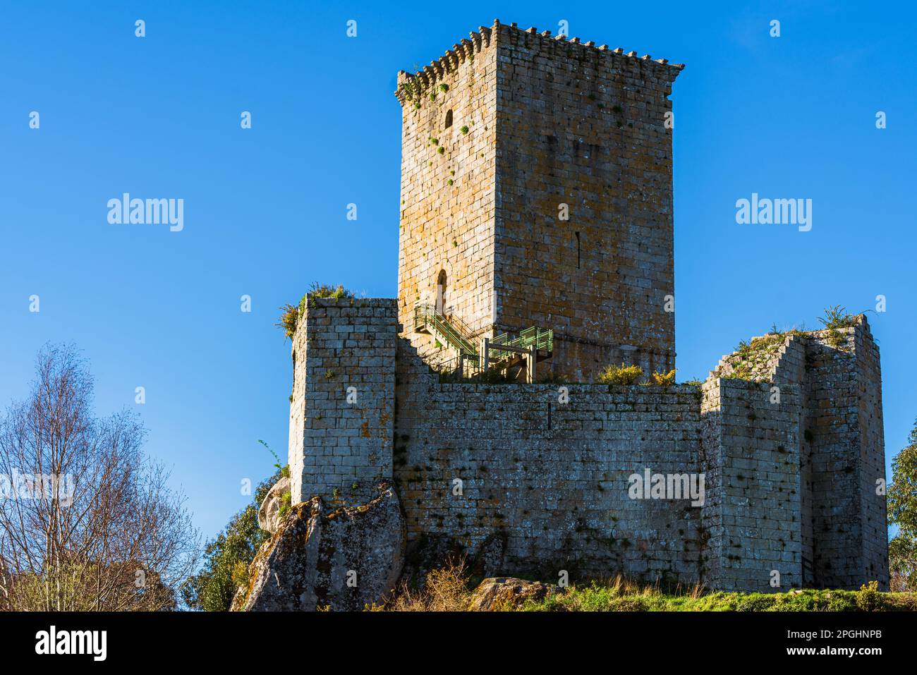 Galicia, Spain. Old ruined medieval castle on top of a hill Stock Photo ...