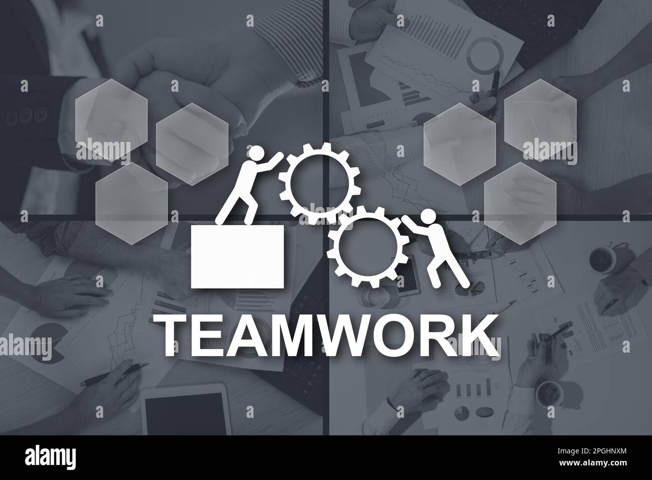 Teamwork concept illustrated by pictures on background Stock Photo - Alamy