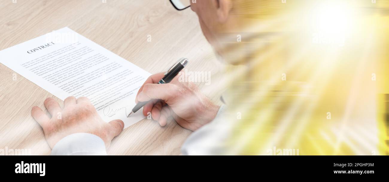Man signing a legal document; multiple exposure Stock Photo - Alamy