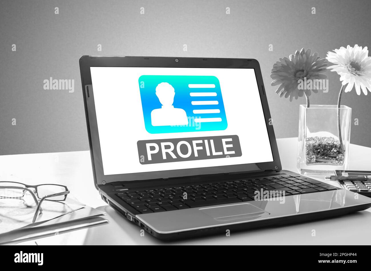 Laptop screen showing profile concept Stock Photo - Alamy