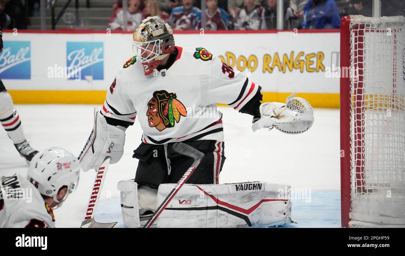 Chicago Blackhawks goaltender Alex Stalock (32) in the third period of ...