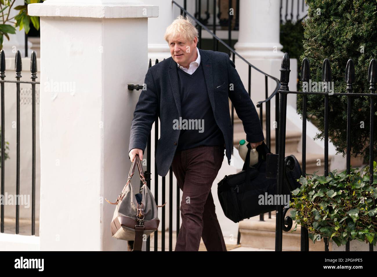Former prime minister Boris Johnson leaves his home in London, the day ...