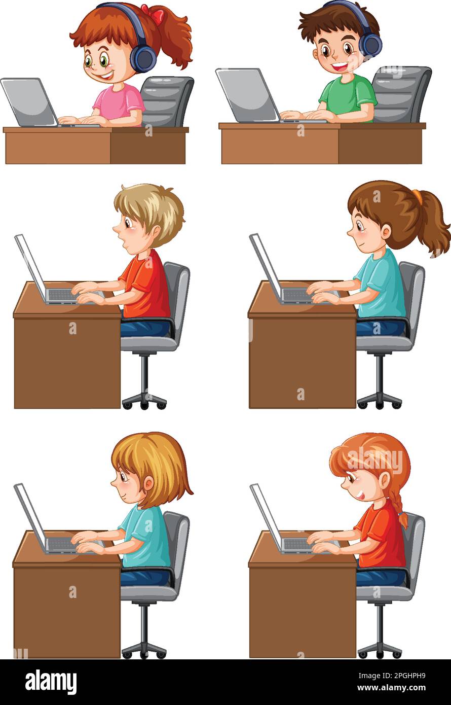 Cartoon Kids Using Laptops for Online Learning illustration Stock ...