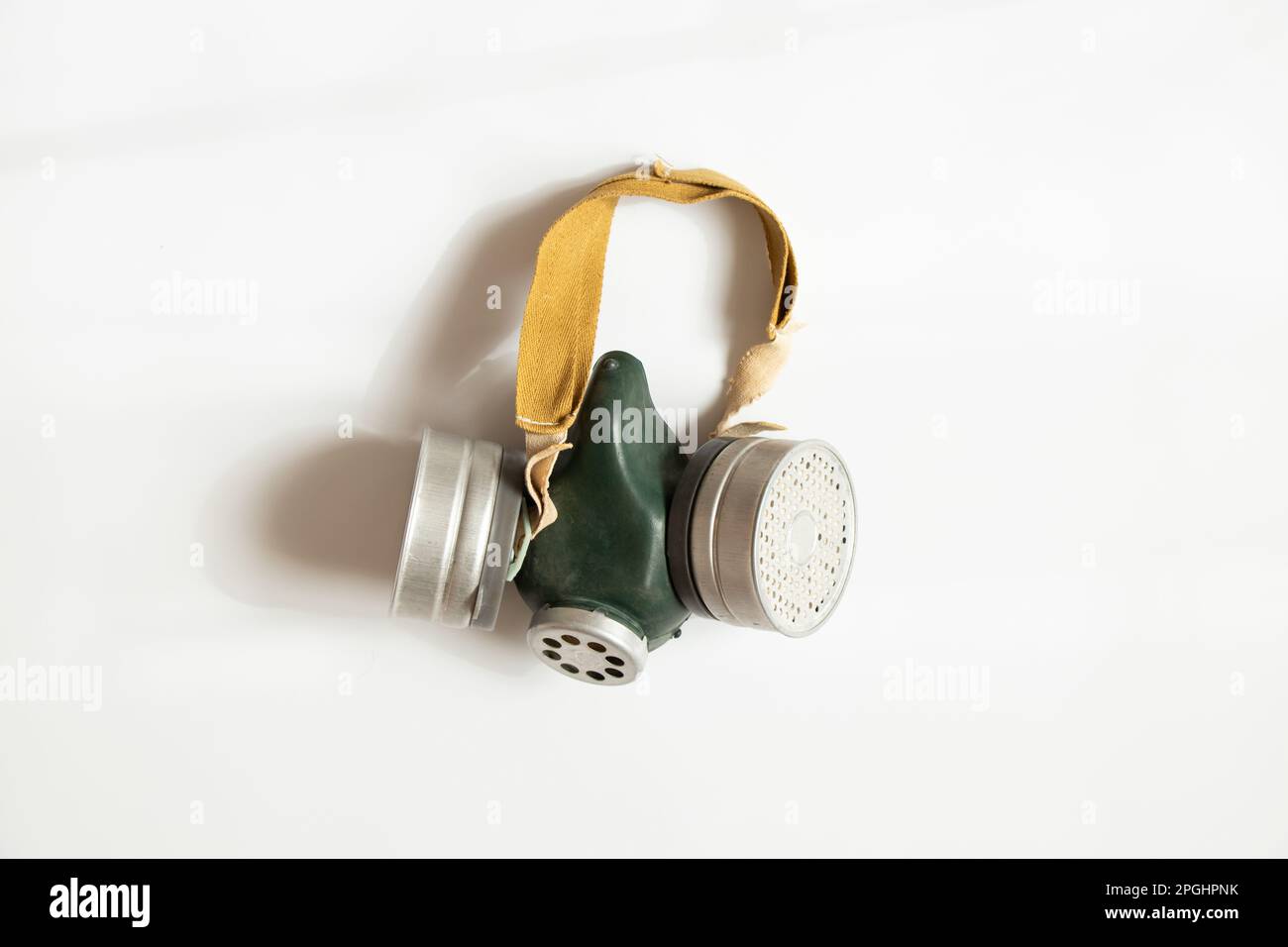 Civilian gas mask with two filters on a white background, Soviet ...