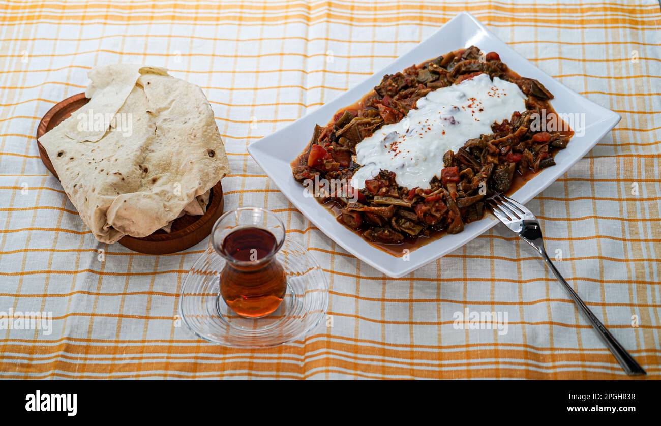 Boiled and sauteed dried long green pepper and eggplant food with ...
