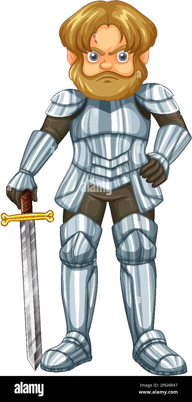 Knight holding sword cartoon character illustration Stock Vector Image ...