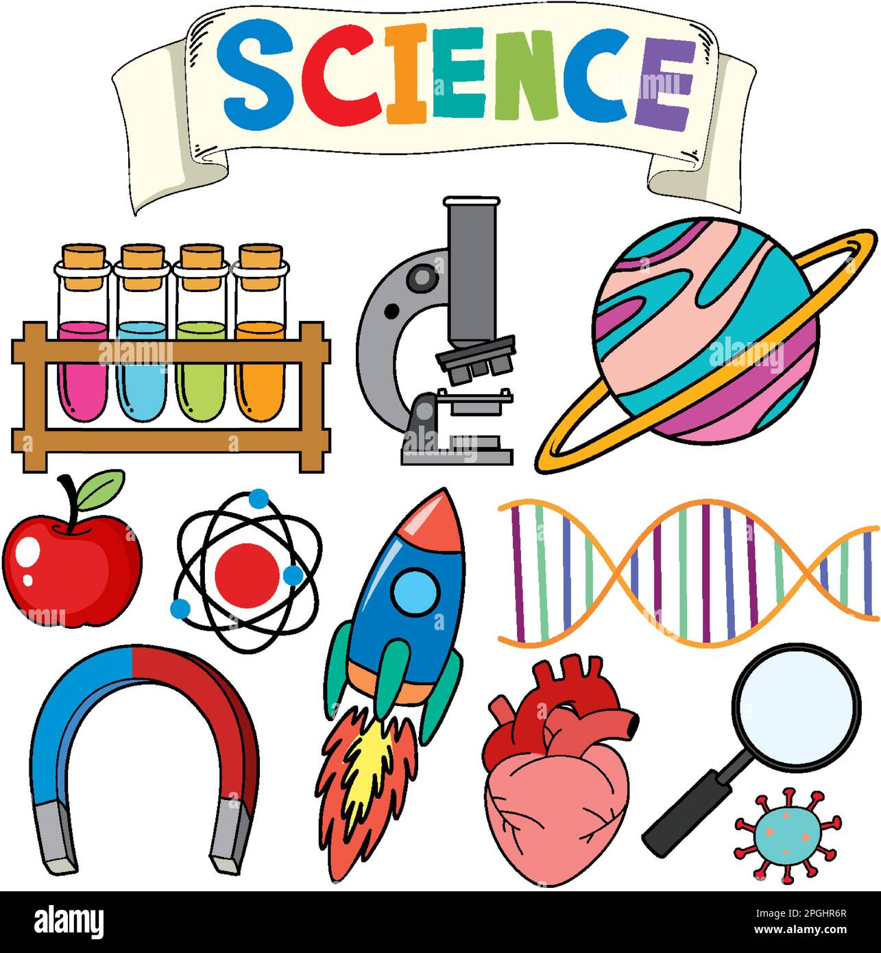 Colorful Science Objects And Icons Vector Set Illustration Stock Vector Image And Art Alamy
