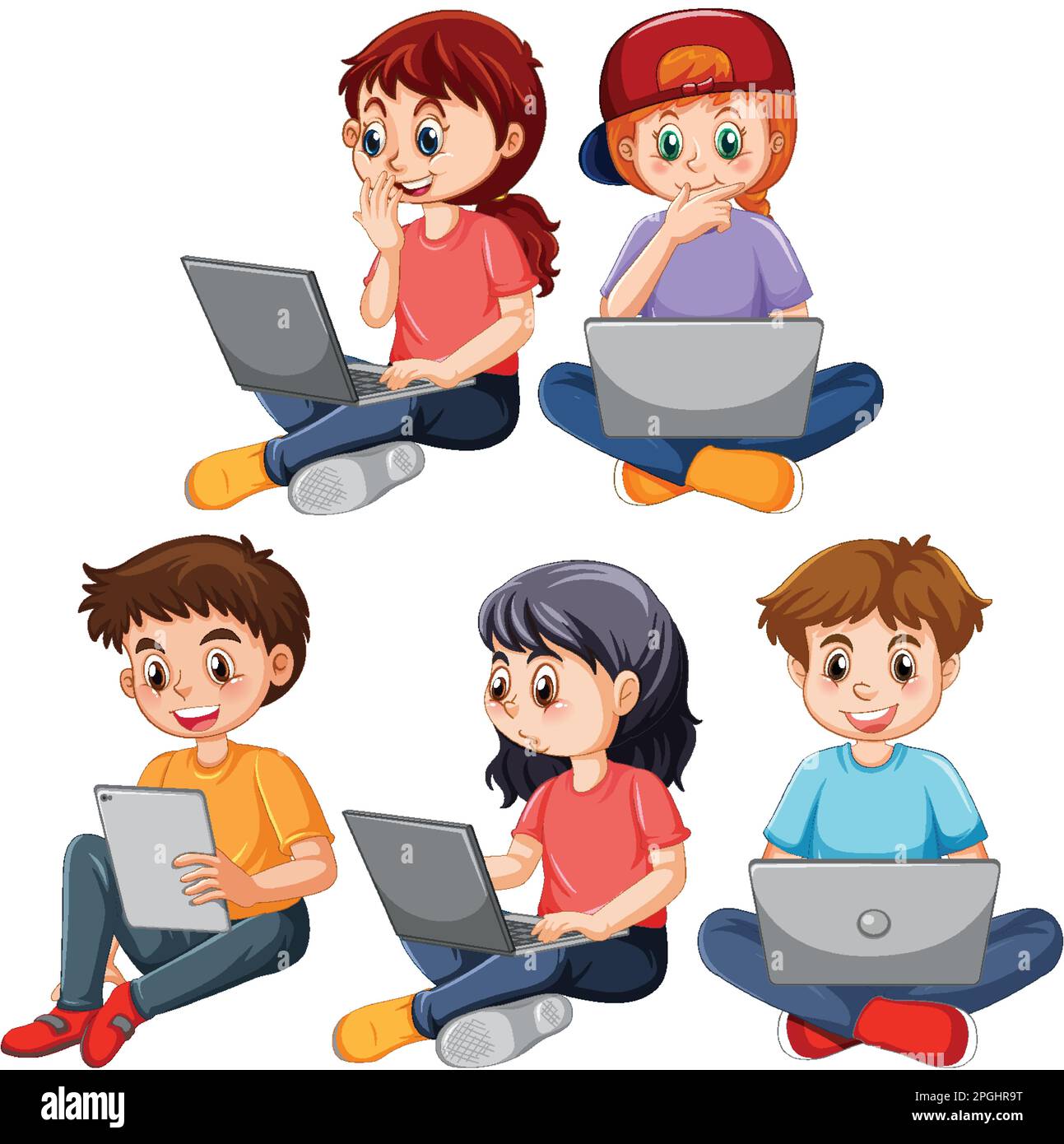 Set of children using laptop illustration Stock Vector Image & Art - Alamy