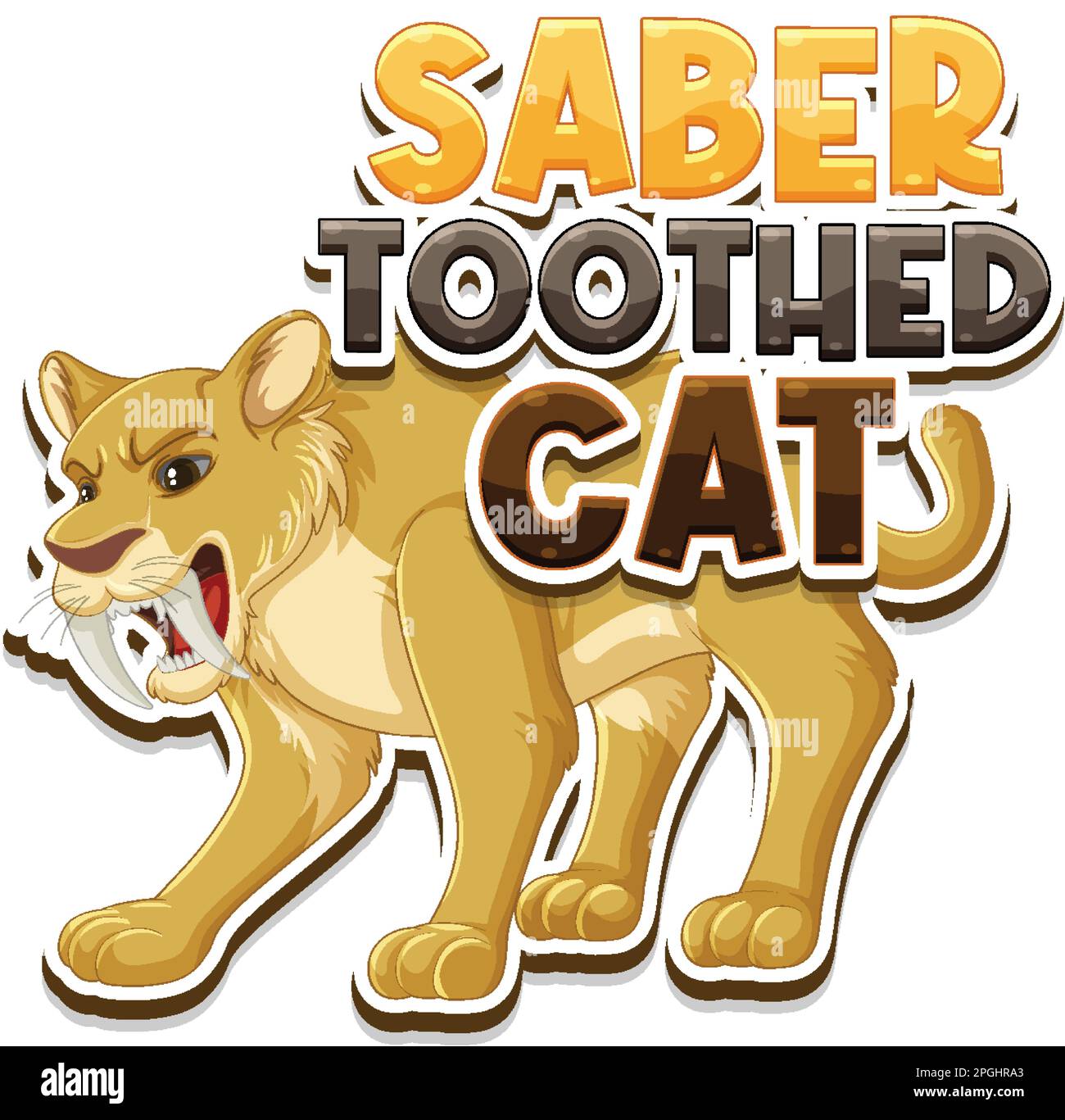 Saber toothed cat cartoon character logo illustration Stock Vector ...