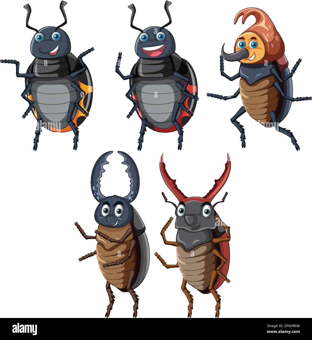 Set of beetle cartoon character illustration Stock Vector Image & Art ...