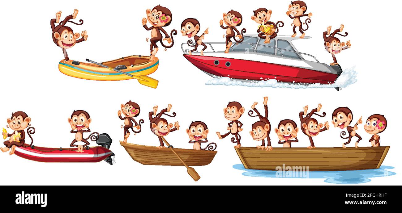 Set of monkey on the boat illustration Stock Vector Image & Art - Alamy
