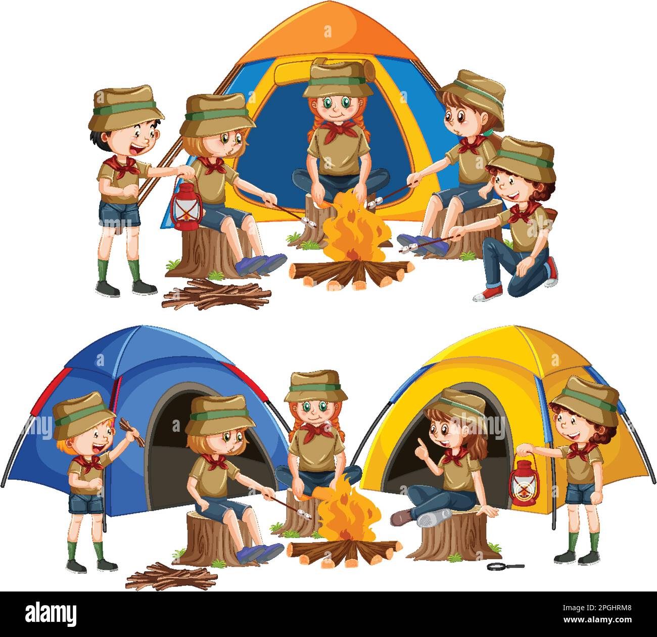 Set of Children Enjoying Camping illustration Stock Vector Image & Art ...