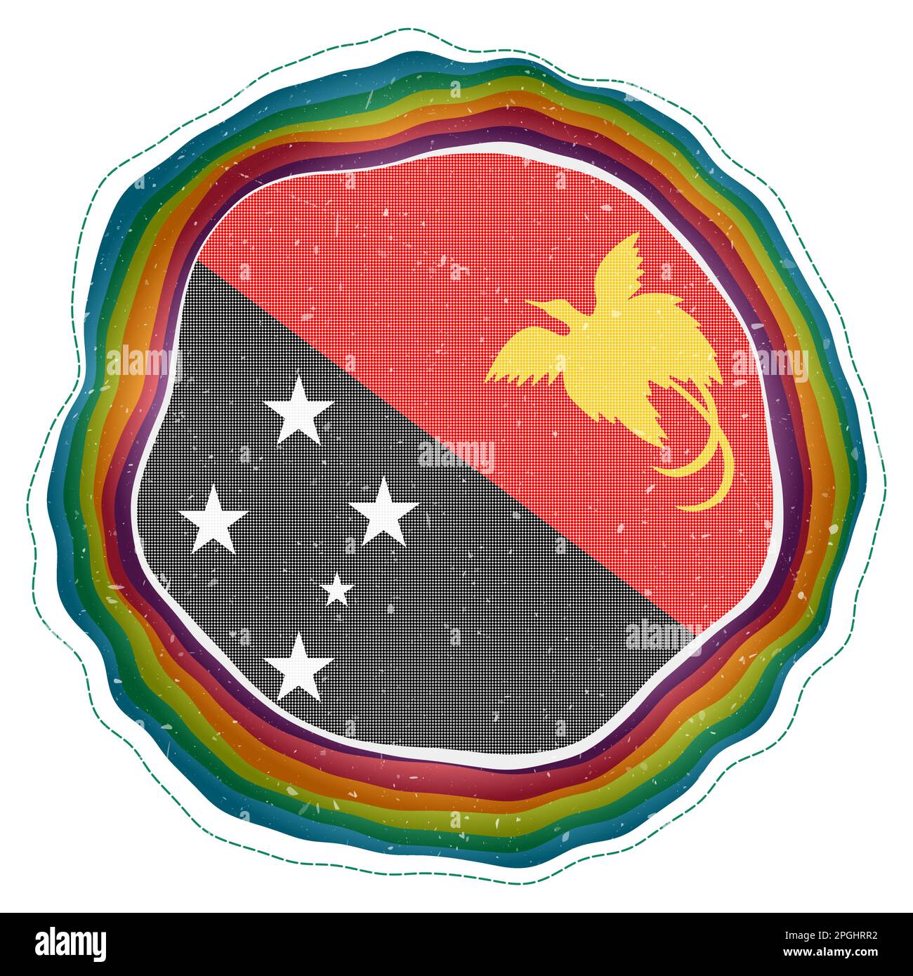 Papua New Guinea flag in frame. Badge of the country. Layered circular ...