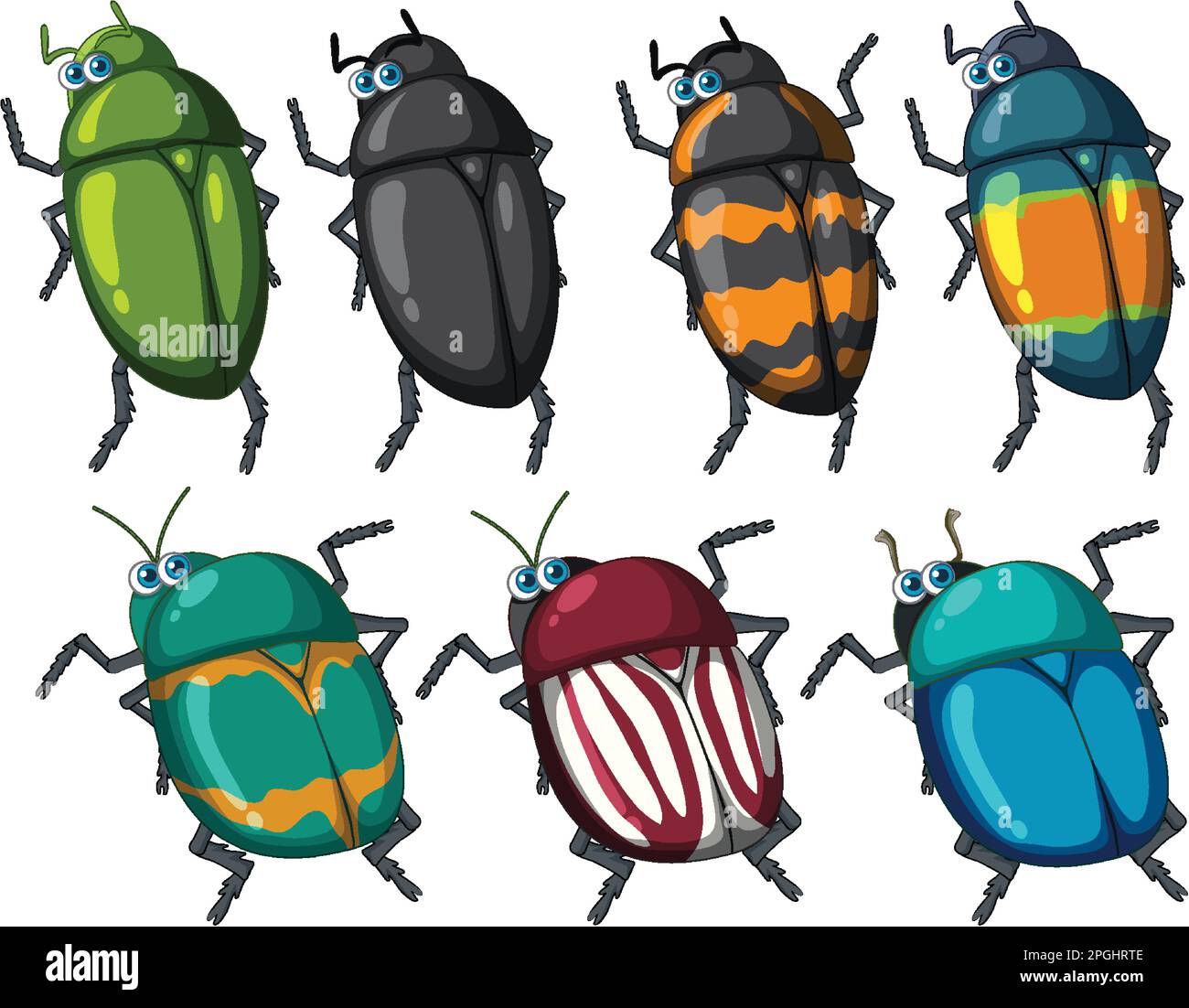 Set of beetle cartoon character illustration Stock Vector Image & Art ...