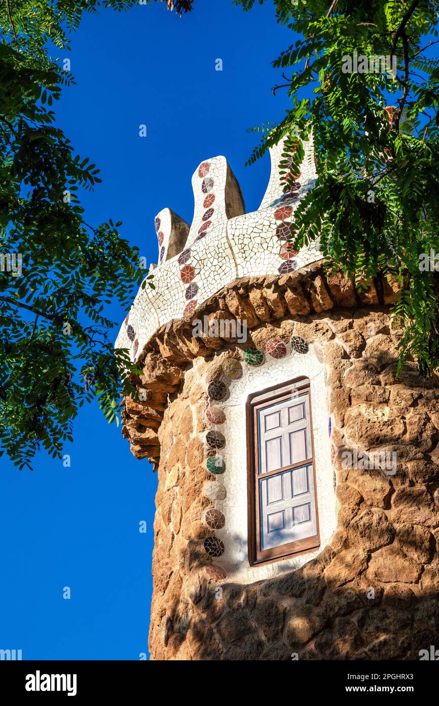 Exterior of Casa del Guarda at Park Güell in Barcelona, Spain Stock ...