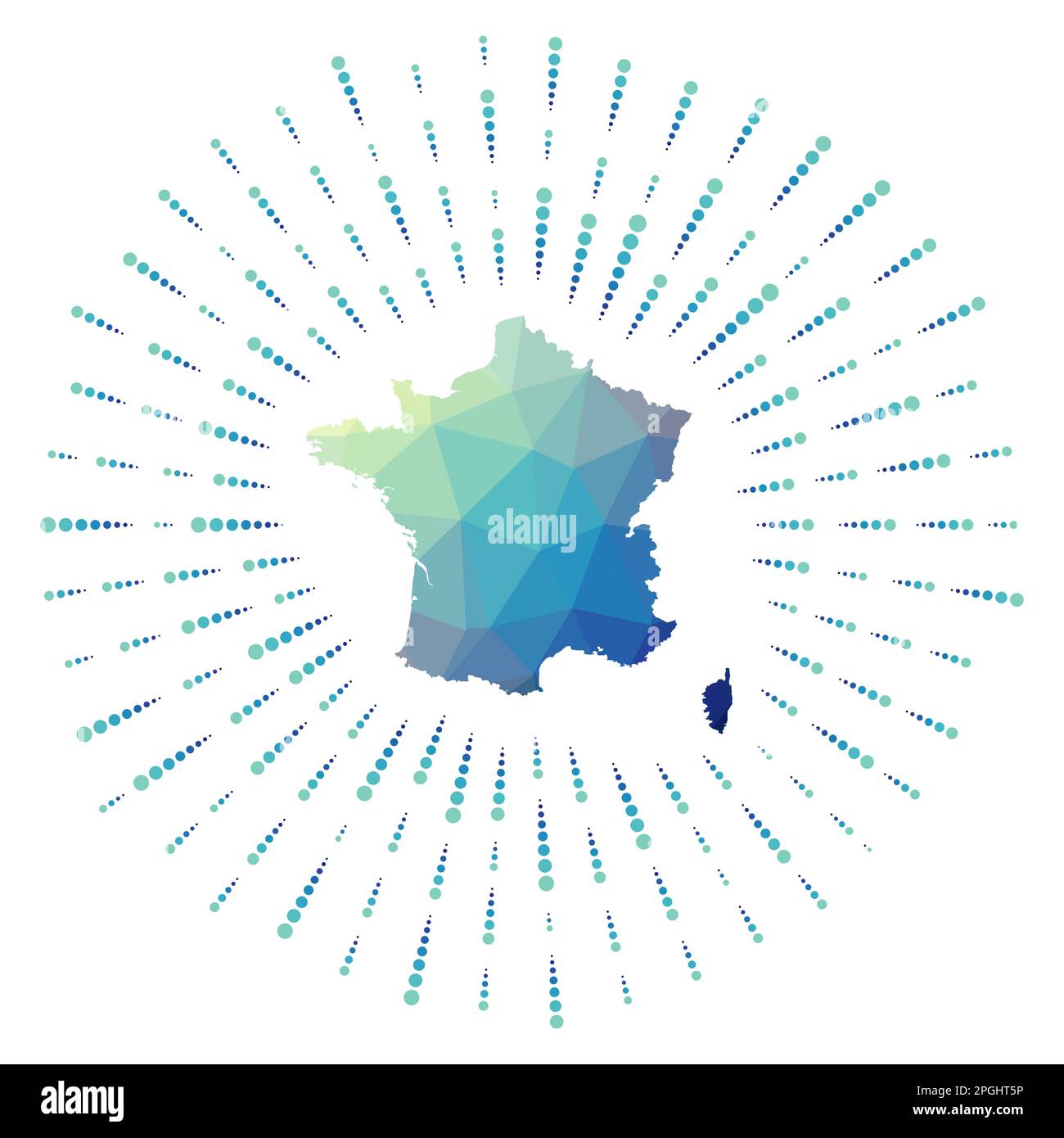 Shape of France, polygonal sunburst. Map of the country with colorful ...