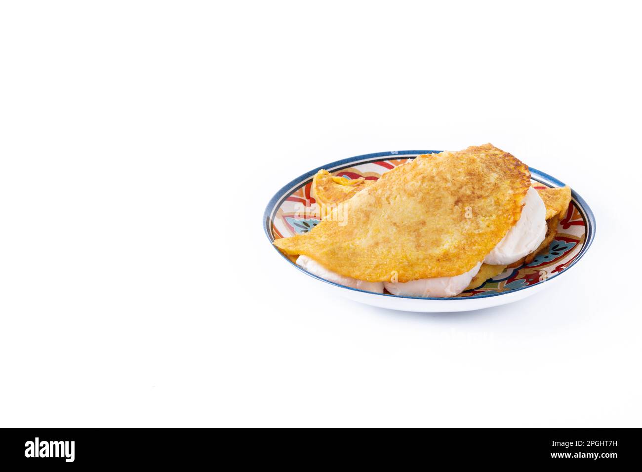 Traditional Venezuelan beef cachapa isolated on white background Stock ...