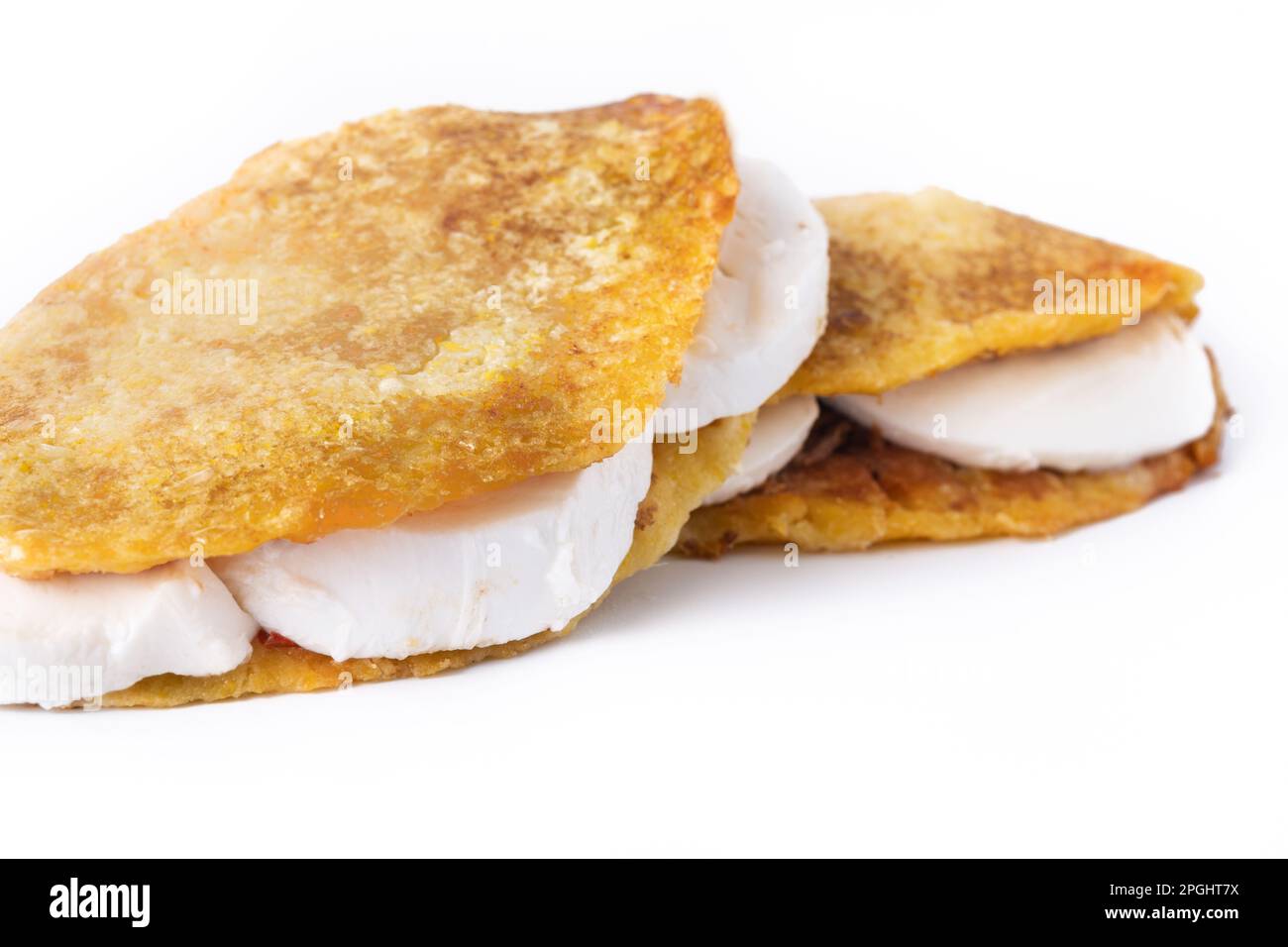 Traditional Venezuelan beef cachapa isolated on white background Stock ...