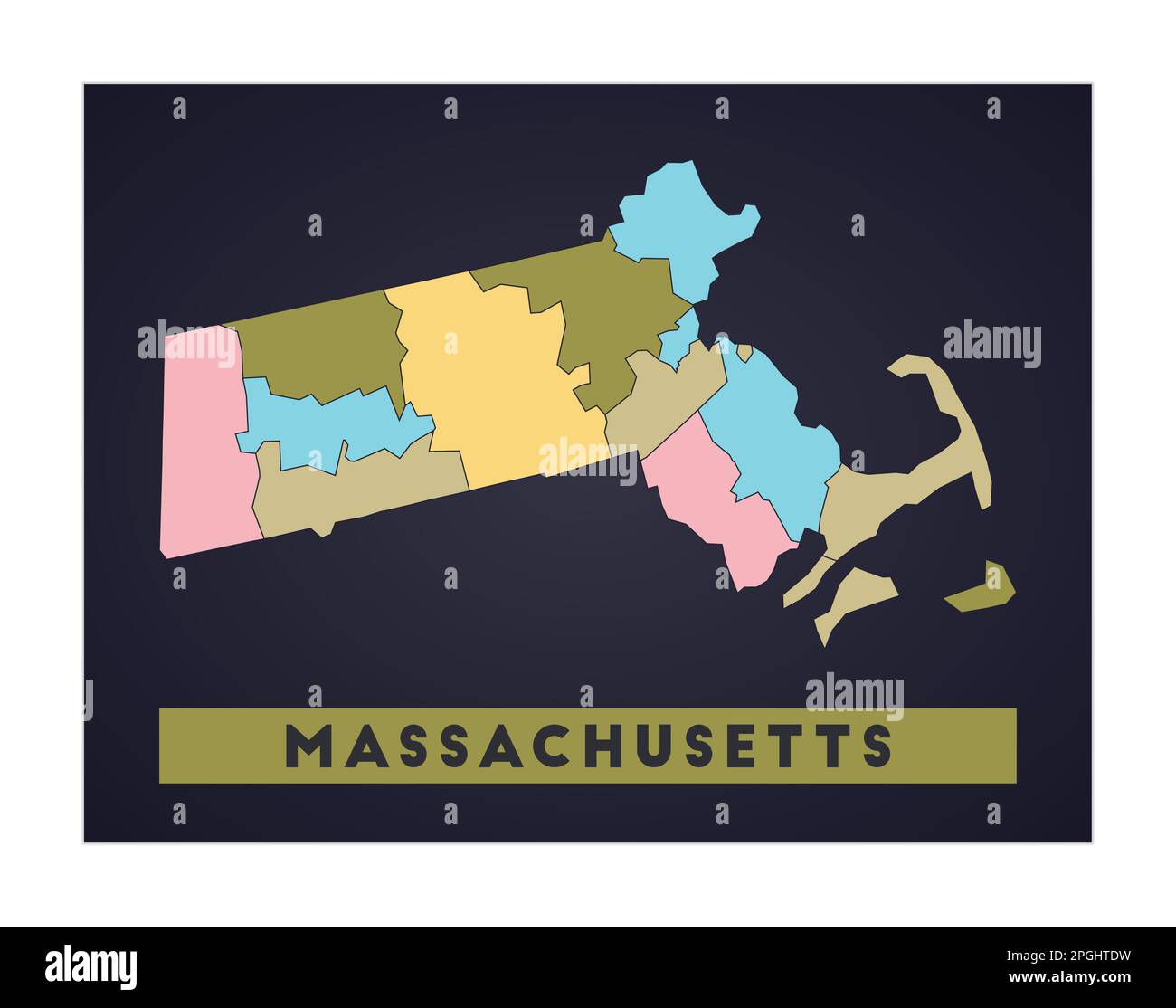 Massachusetts map. US state poster with regions. Shape of Massachusetts ...