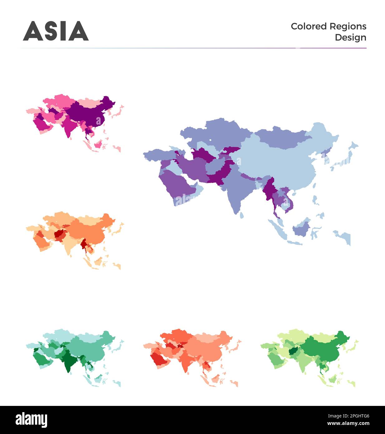 Asia map collection. Borders of Asia for your infographic. Colored ...