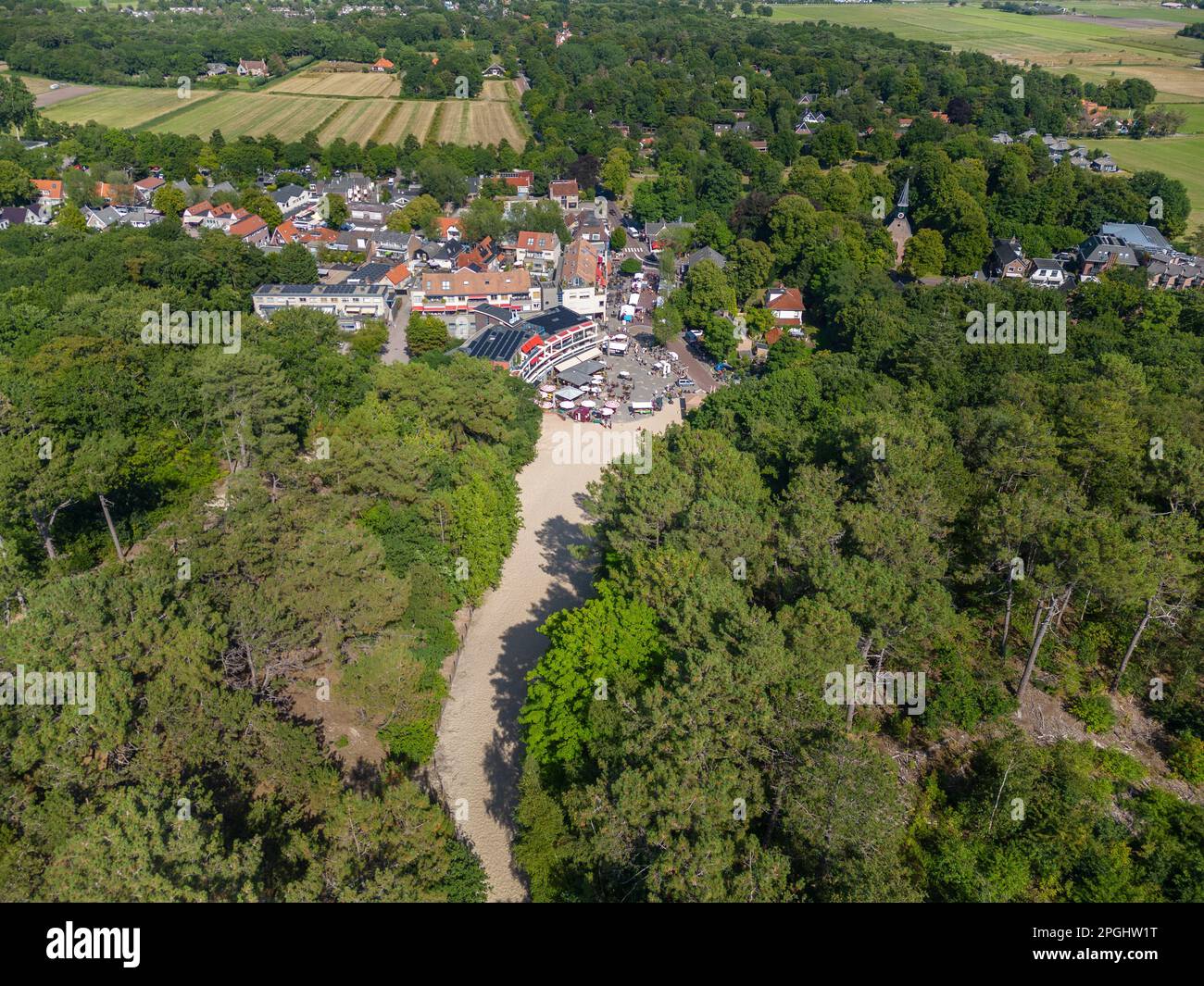 Aerial view of the Schoorlser climbing dune, Schoorl, North Holland ...