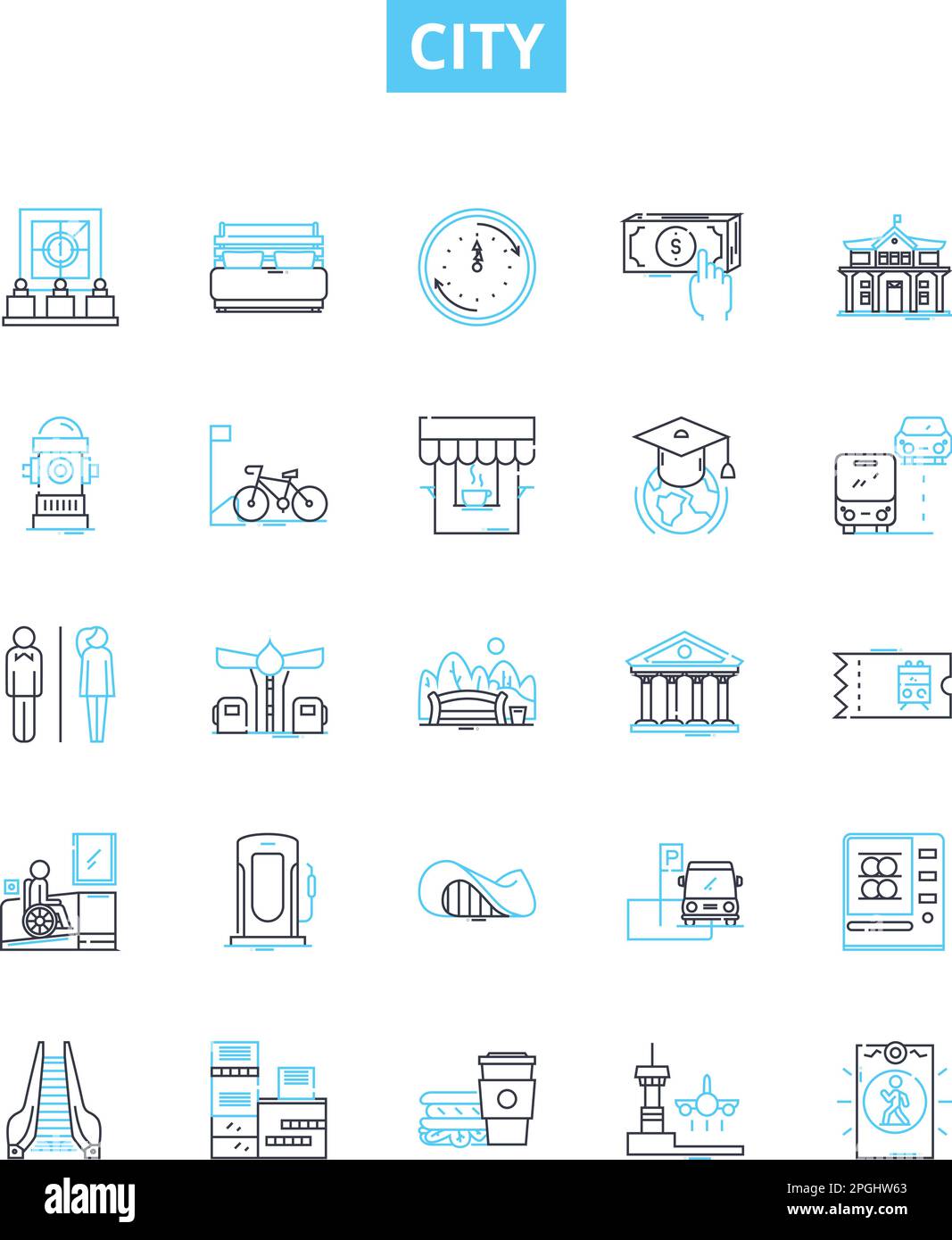 City vector line icons set. Town, Municipality, Metropolis, Urban ...