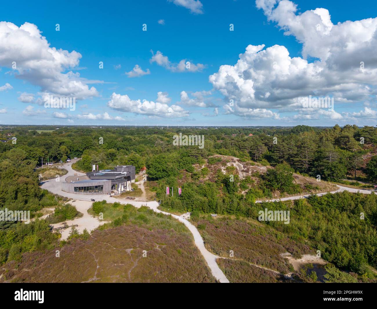 Aerial view of Buitencentrum in Schoorlser Dunes nature reserve ...