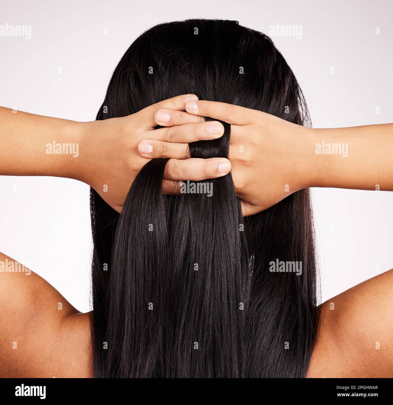 Beauty, hair care and woman hands with healthy, wellness and healthcare ...