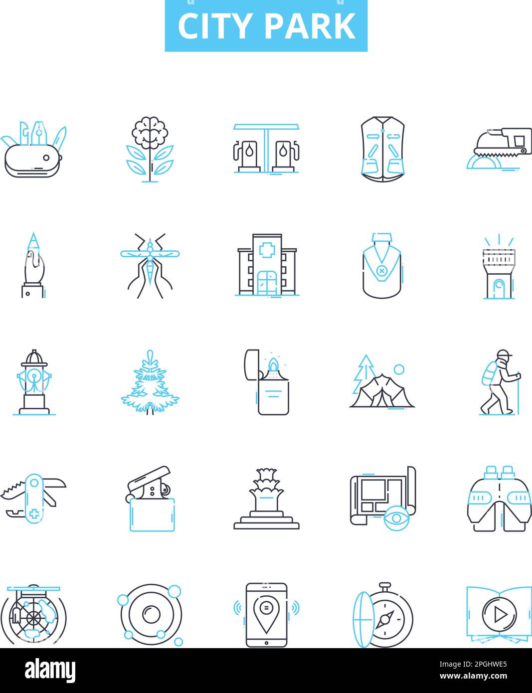 City park vector line icons set. Park, City, Green, Recreation ...