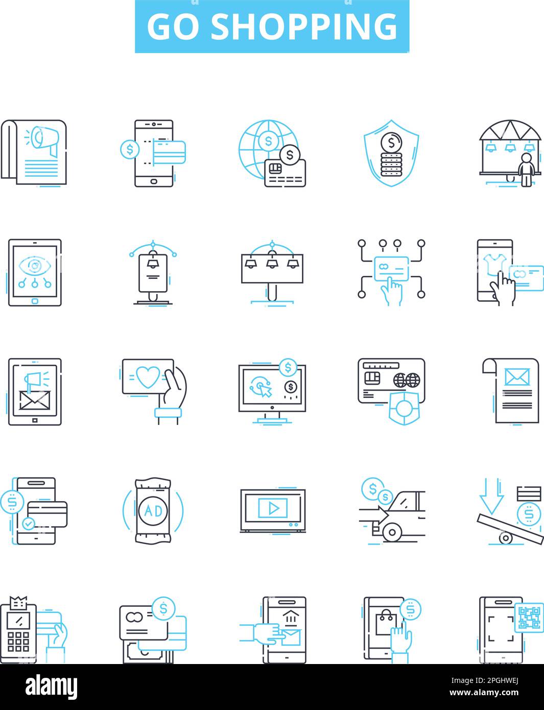 Go shopping vector line icons set. Shopping, Buy, Go, Gather, Purchase ...